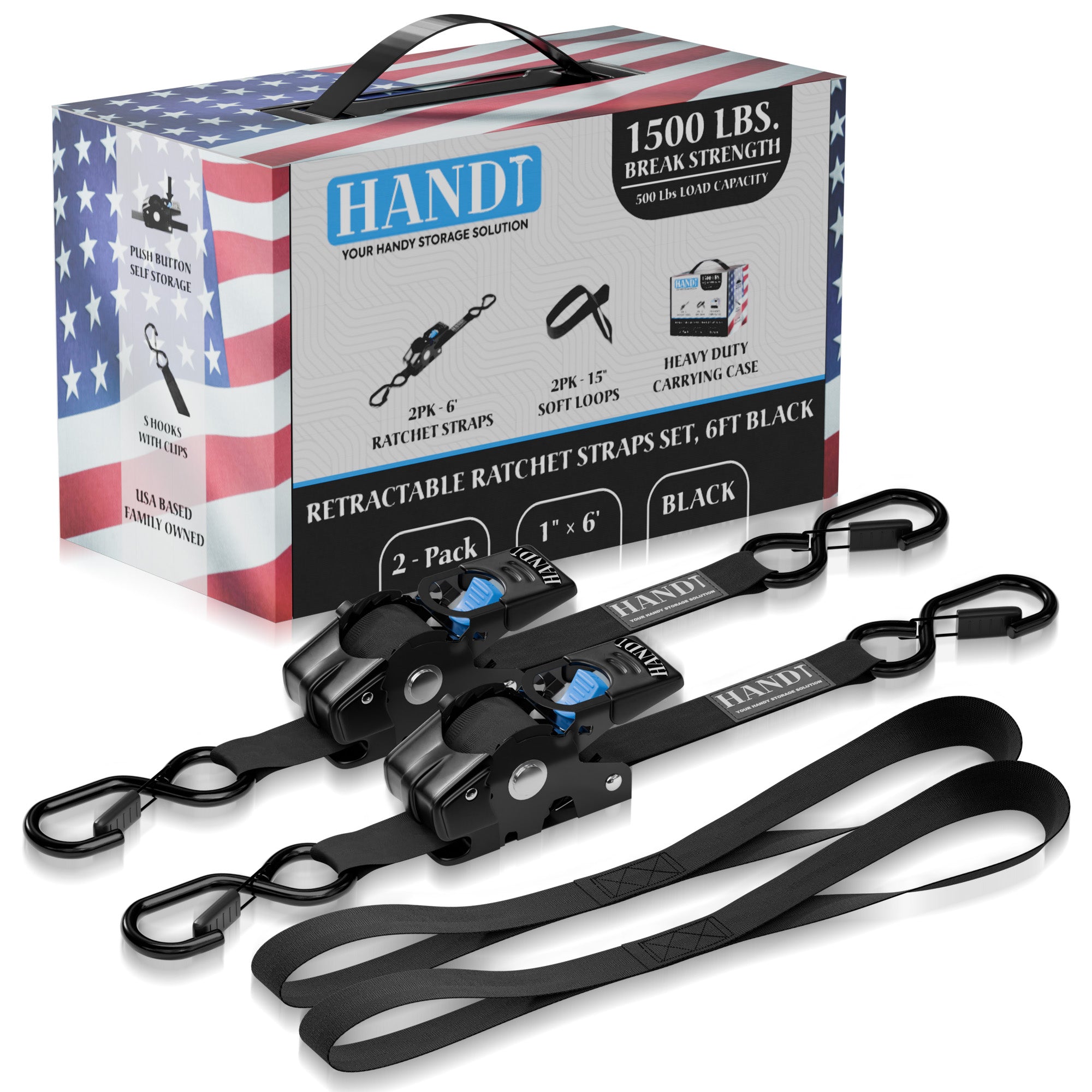 Retractable Ratchet Straps With Soft Loops & Carrying Case, 2 Pack 1 ...